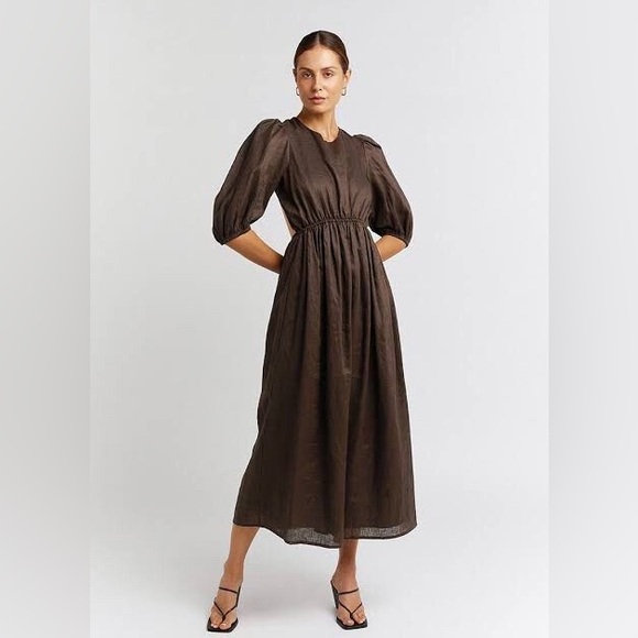 DISSH | Dresses | Nwt Dissh Claudia Dark Chocolate Brown Linen Midi ...